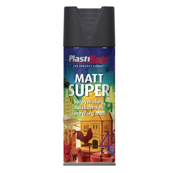 Plasti-Kote Spraymaling Mat Sort RAL 9005 400ml | Bygma